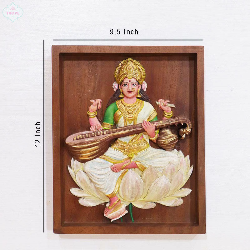 12 x 9.5"Hand-painted & carved Saraswati Wall Decor Frame – Trove Craft ...