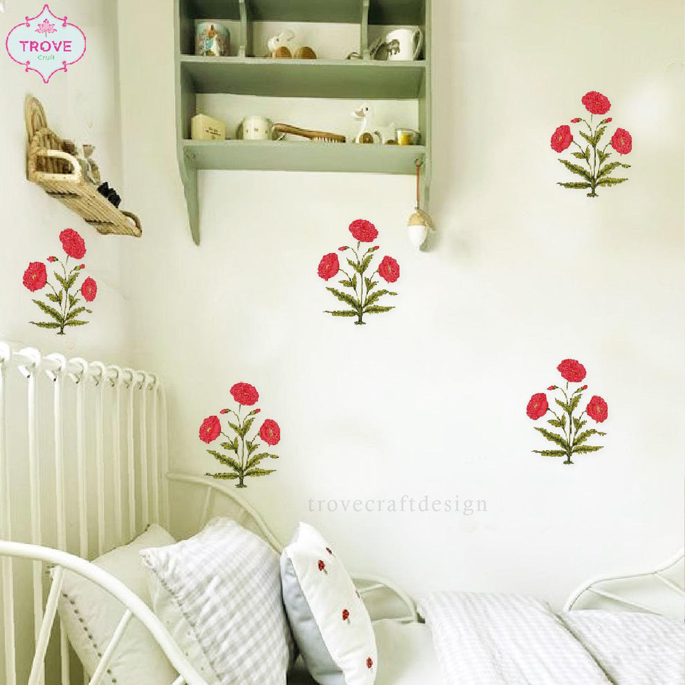Set of 6 Self Adhesive Decals / Stickers - 3 Flower Poppy Floral ...