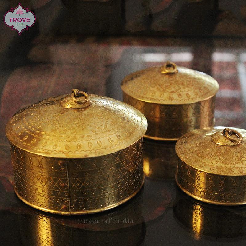 Hand-etched Traditional Brass Nesting Storage Boxes (Set of 3) – Trove ...