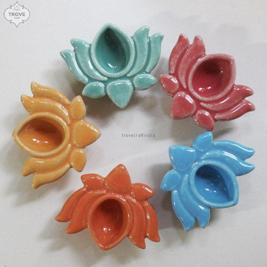 Handmade Ceramic Candy Colored Diyas - Set – Trove Craft India