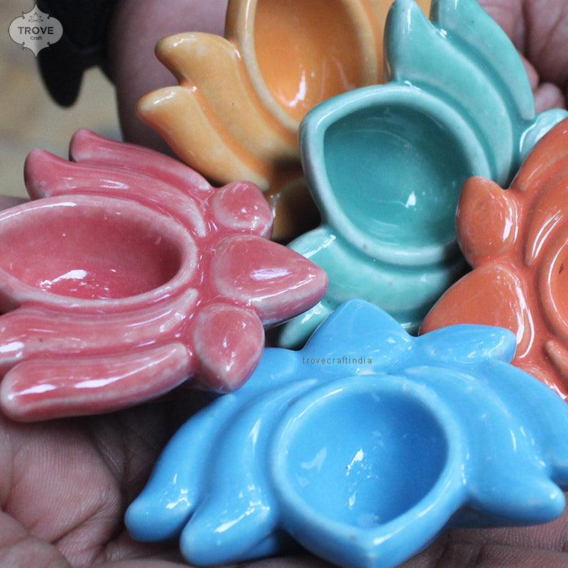 Handmade Ceramic Candy Colored Diyas - Set – Trove Craft India