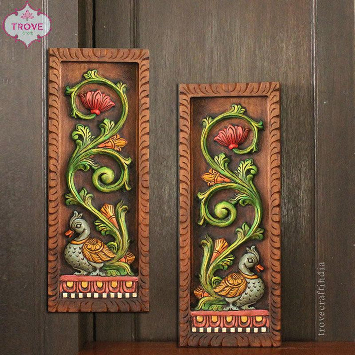 Hand Carved Decorative Panels - Annapakshi & Lotus – Trove Craft India