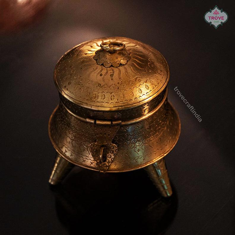 Traditional Hand-etched Brass Storage Box – Trove Craft India