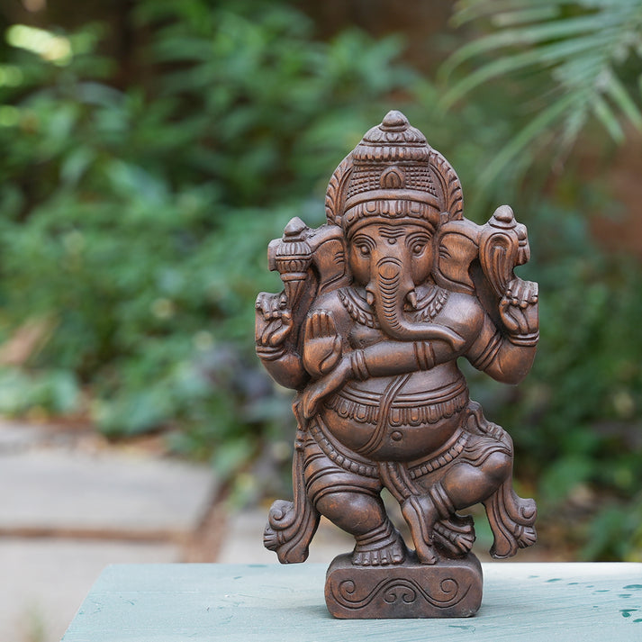 Hand Carved Wooden Lord Ganesha Idol - Decor – Trove Craft India