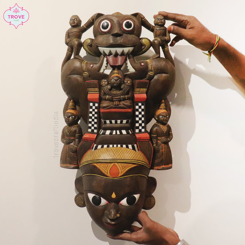 22" Durga Hand-Painted Gomira Mask – Trove Craft India