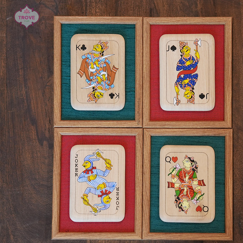 Set of 4 Framed Hand-painted wooden playing card themed decor – Trove ...