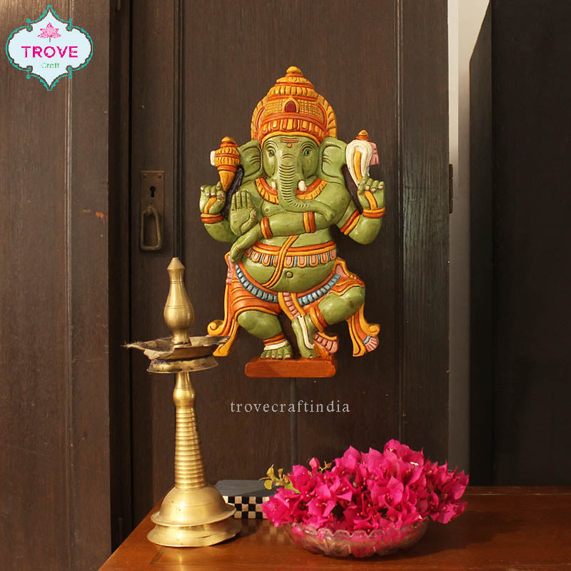 Hand Carved Wooden Lord Ganesha Idol - Decor – Trove Craft India