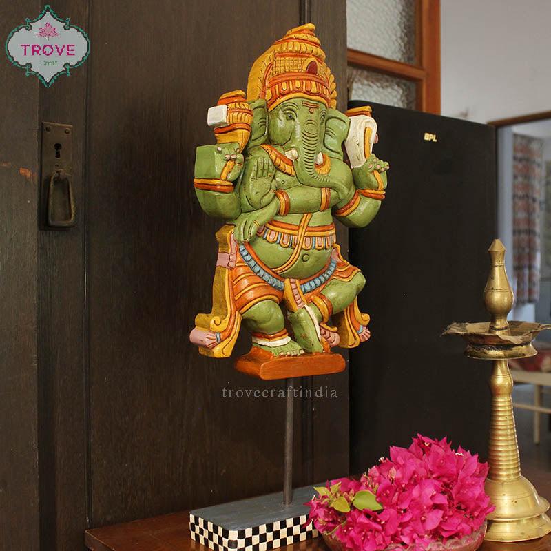 Hand Carved Wooden Lord Ganesha Idol - Decor – Trove Craft India