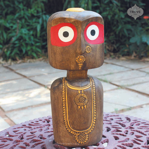 12" Carved Lord Jagannath Minimalist Wooden Figurine – Trove Craft India
