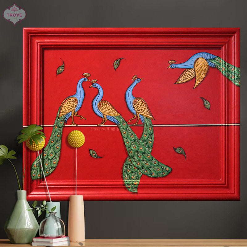 15" Roosting Peacocks Modern Pattachitra Art Infinity Frame – Trove ...