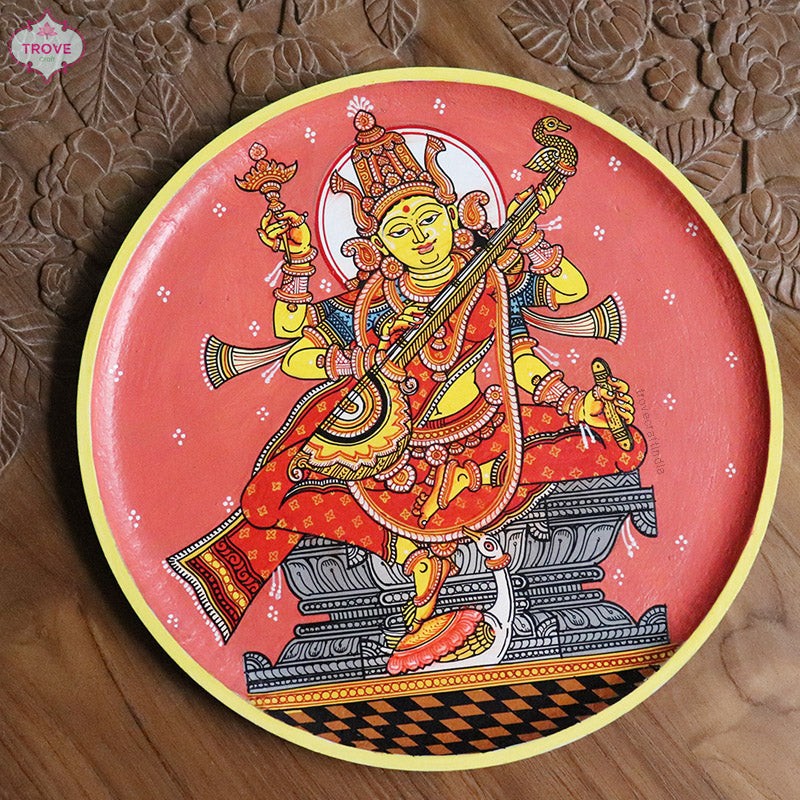 10" Handpainted Saraswati Pattachitra Wall Decor Plate – Trove Craft India