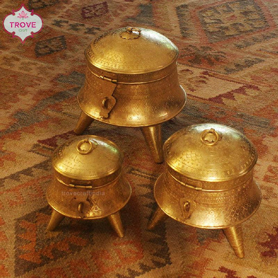 Traditional Hand-etched Brass Storage Box – Trove Craft India