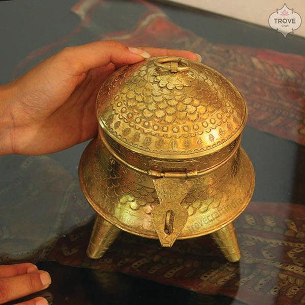 Traditional Hand-etched Brass Storage Box – Trove Craft India