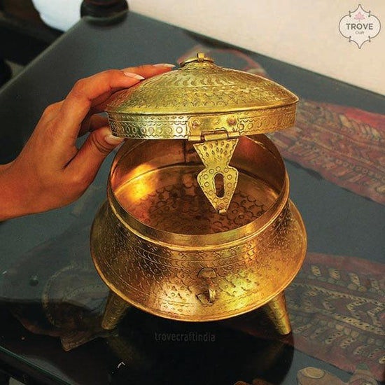 Traditional Hand-etched Brass Storage Box – Trove Craft India