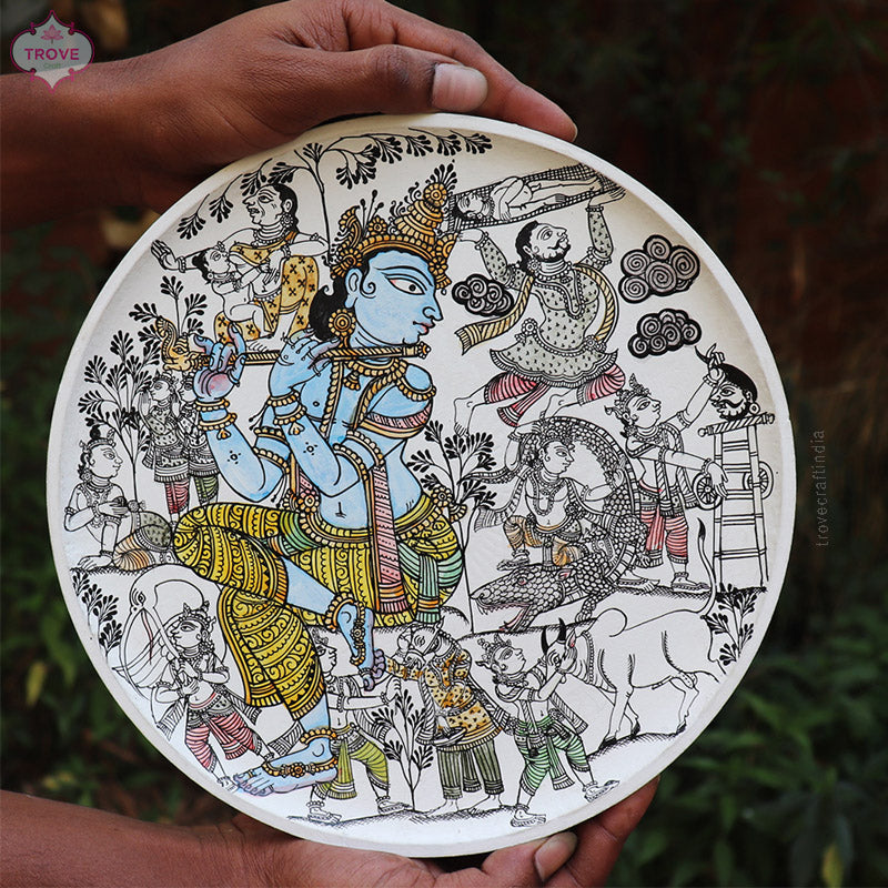 10" Krishna Life Story Pattachitra Wall Decor Plate – Trove Craft India