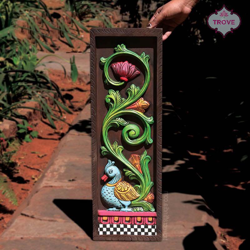 Hand Carved Decorative Panels - Annapakshi & Lotus – Trove Craft India