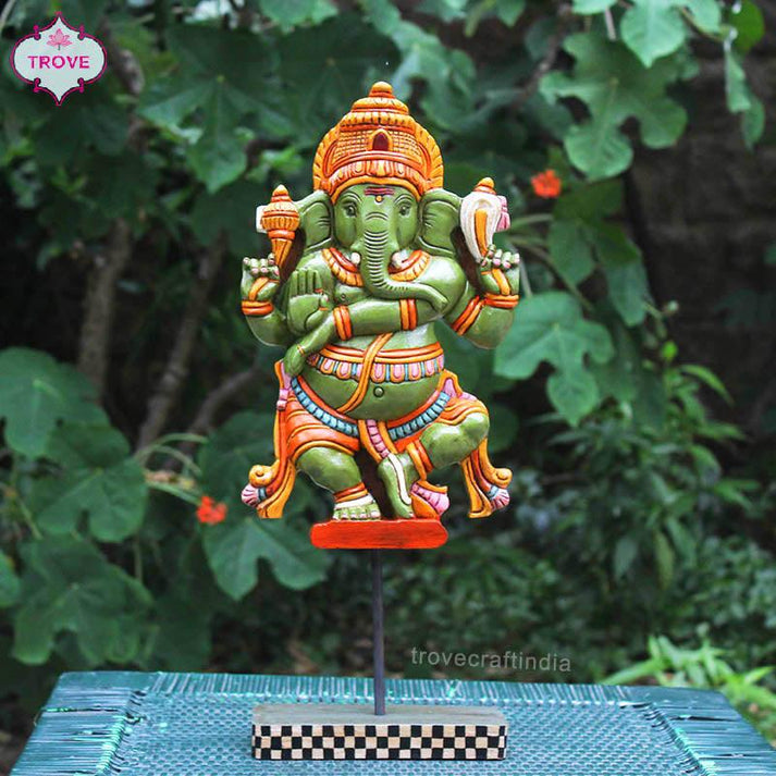 Hand Carved Wooden Lord Ganesha Idol - Decor – Trove Craft India