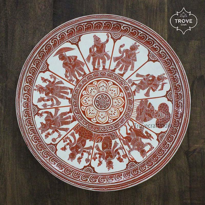 12" Dashavatar in Geru Colours Pattachitra Wall Decor Plate – Trove ...