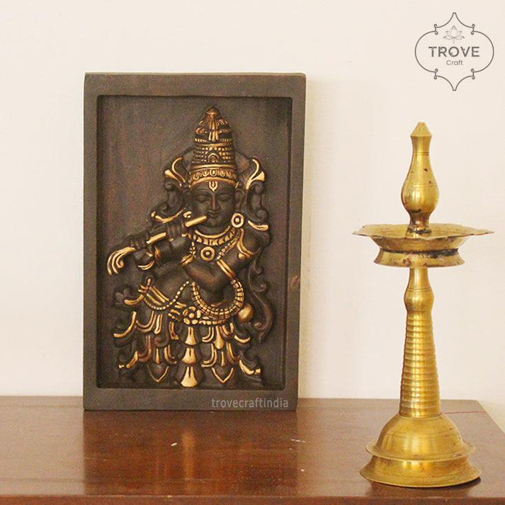 Hand Carved & Hand painted Lord Krishna Idol – Trove Craft India