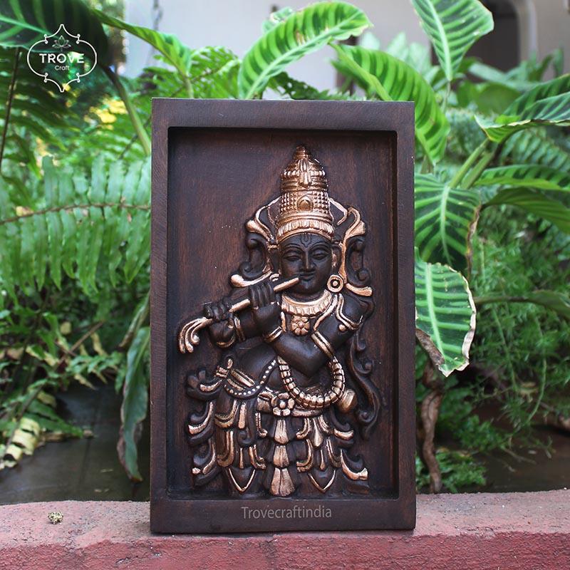 Hand Carved & Hand painted Lord Krishna Idol – Trove Craft India