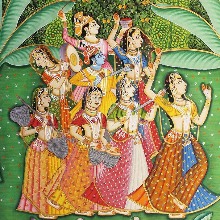 The Holi Procession Pichwai Painting - Krishna & Gopika - 19x27 Inch ...